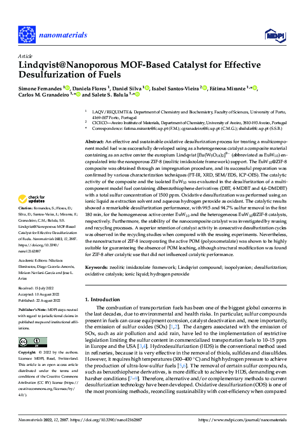 (PDF) Lindqvist@Nanoporous MOF-Based Catalyst for Effective Desulfurization of Fuels