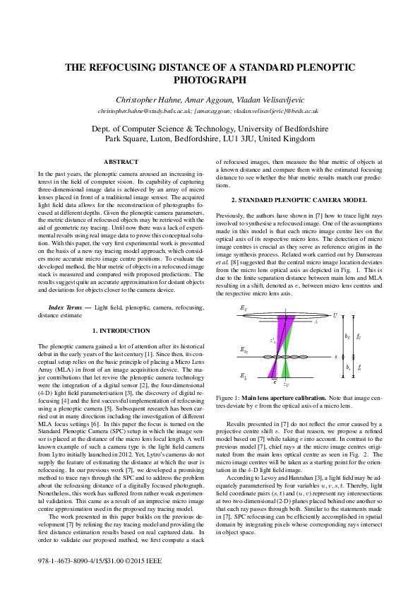 (PDF) The refocusing distance of a standard plenoptic photograph