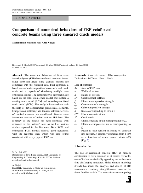(PDF) Comparison of numerical behaviors of FRP reinforced concrete ...