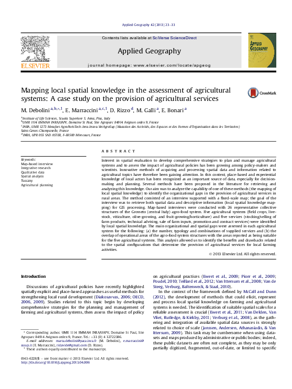 (PDF) Mapping local spatial knowledge in the assessment of agricultural systems: A case study on ...