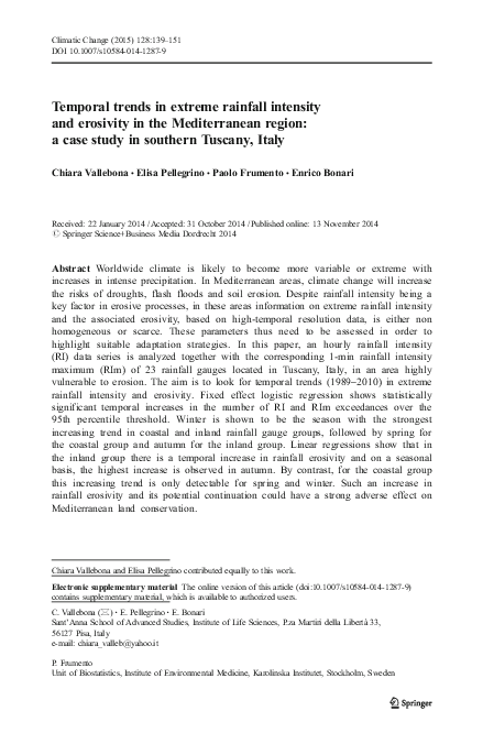 (PDF) Temporal trends in extreme rainfall intensity and erosivity in the Mediterranean region: a ...