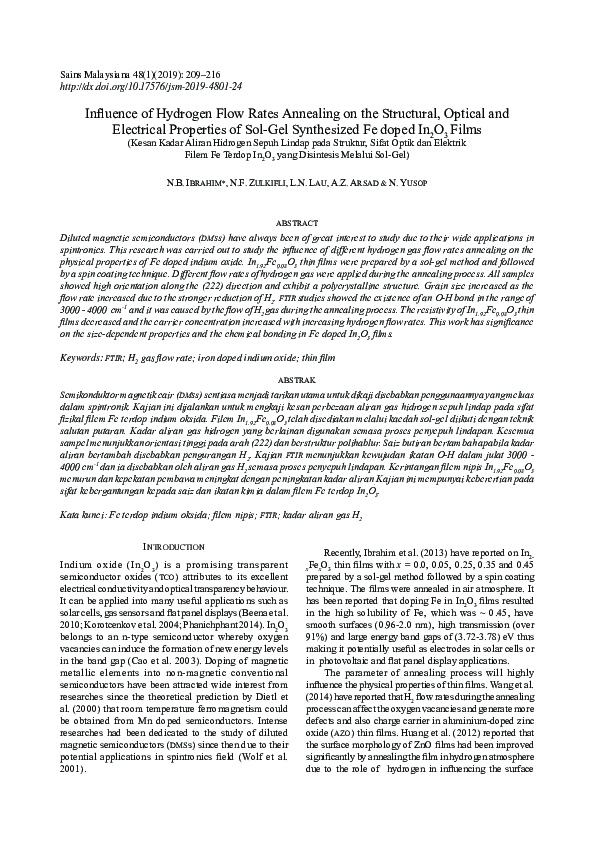 (PDF) Influence of Hydrogen Flow Rates Annealing on the Structural ...