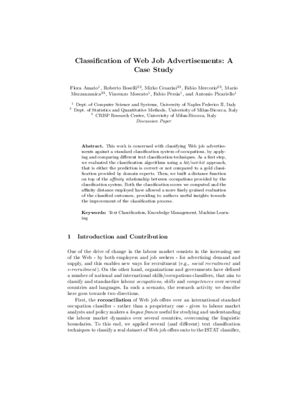 (PDF) Classification of Web Job Advertisements: A Case Study