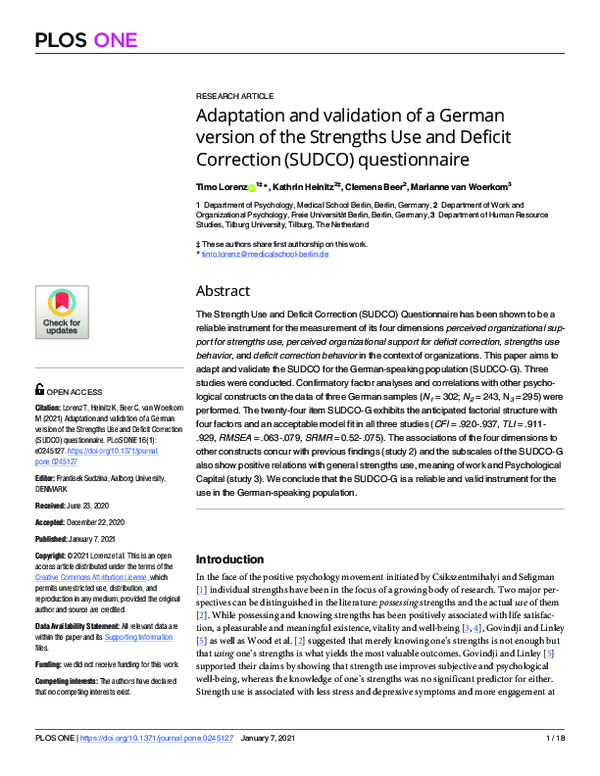 (PDF) Adaptation and validation of a German version of the Strengths ...