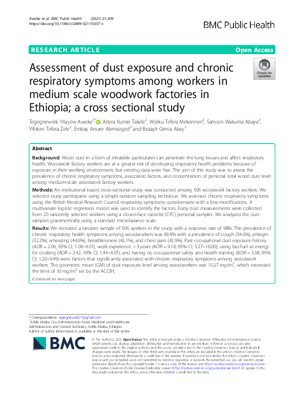 (PDF) Assessment of dust exposure and chronic respiratory symptoms ...