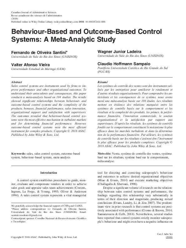 (PDF) Behaviour‐Based and Outcome‐Based Control Systems: A Meta ...