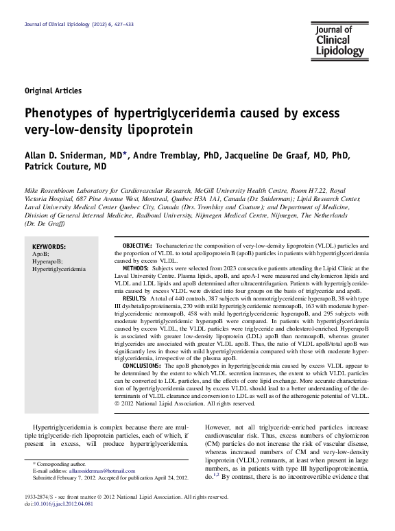 (PDF) Phenotypes of hypertriglyceridemia caused by excess very-low ...
