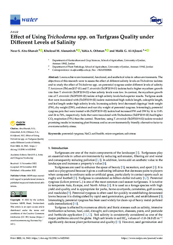 Pdf Effect Of Using Trichoderma Spp On Turfgrass Quality Under Different Levels Of Salinity