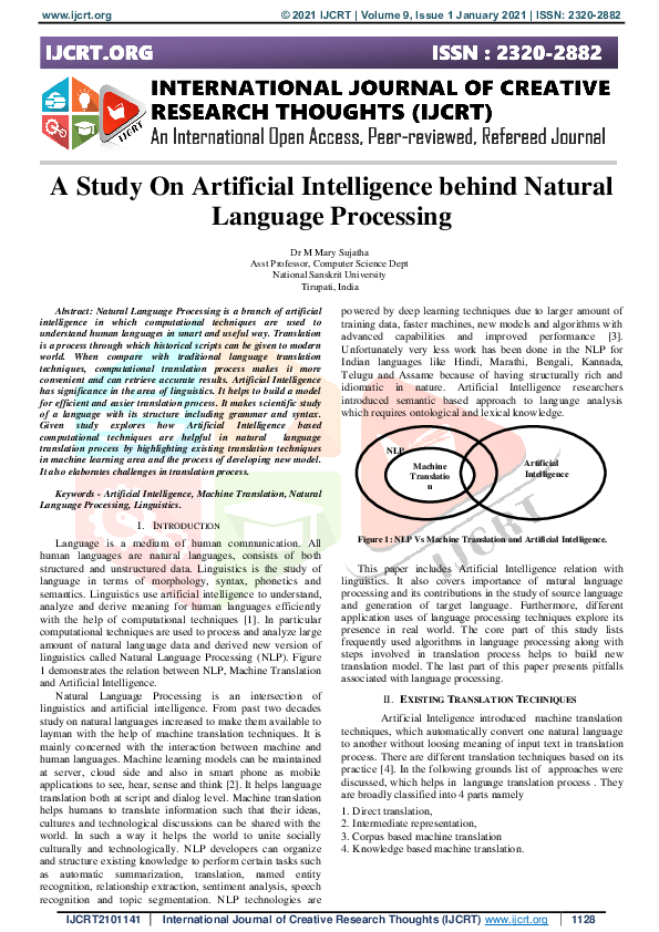 Pdf A Study On Artificial Intelligence Behind Natural Language Processing