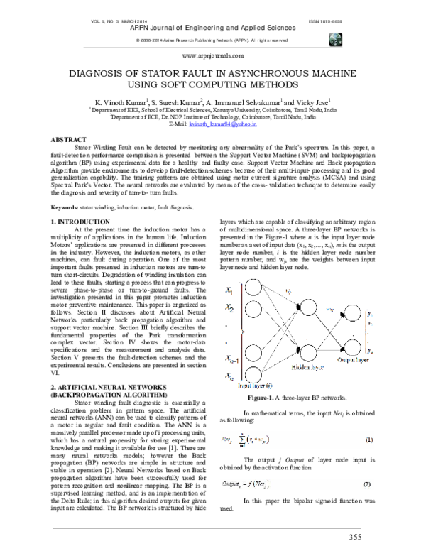 (PDF) Diagnosis of Stator Fault in Asynchronous Machine Using Soft Computing Methods