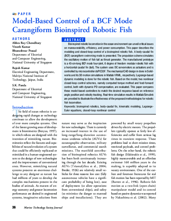 (PDF) Model-Based Control of a BCF Mode Carangiform Bioinspired Robotic ...