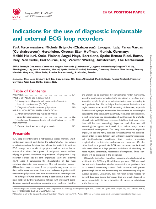 (PDF) Indications for the use of diagnostic implantable and external ...