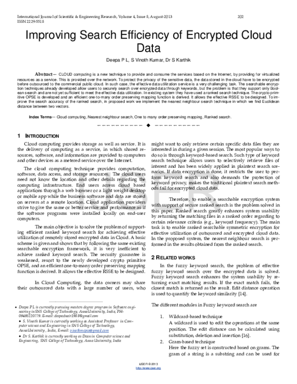 (PDF) Improving Search Efficiency of Encrypted Cloud Data