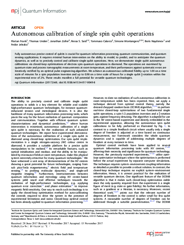 (PDF) Autonomous calibration of single spin qubit operations