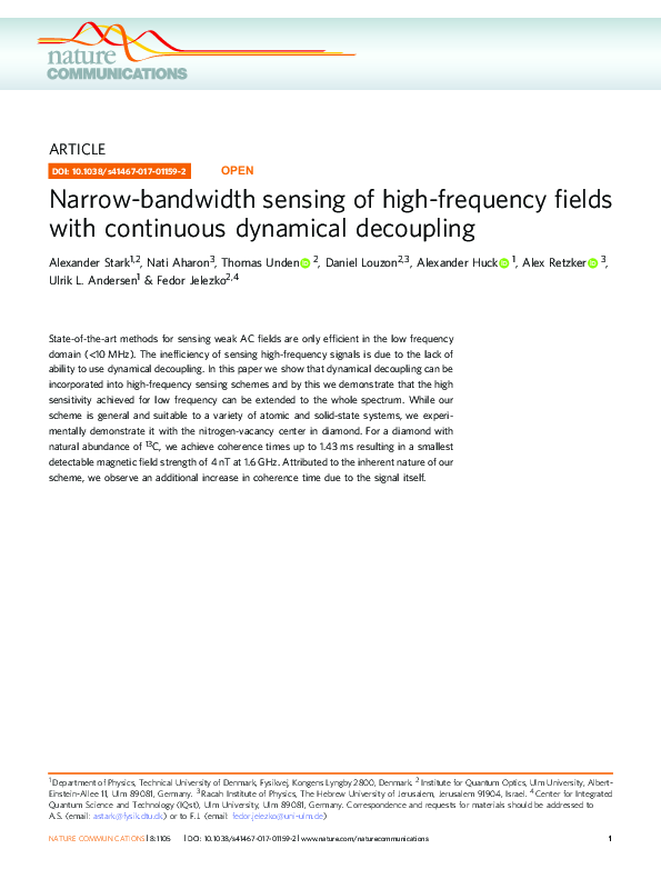 (PDF) Narrow-bandwidth sensing of high-frequency fields with continuous dynamical decoupling