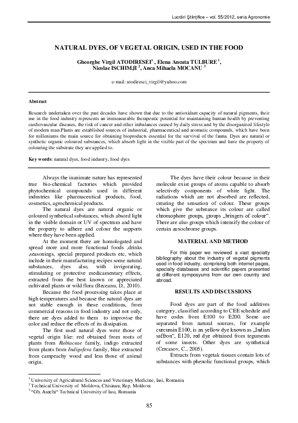 (PDF) Natural Dyes, of Vegetal Origin, Used in the Food