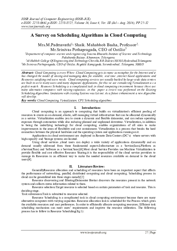 (PDF) A Survey on Scheduling Algorithms in Cloud Computing