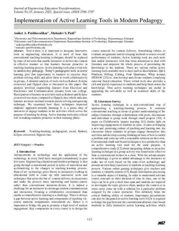 (PDF) Implementation of Active Learning Tools in Modern Pedagogy