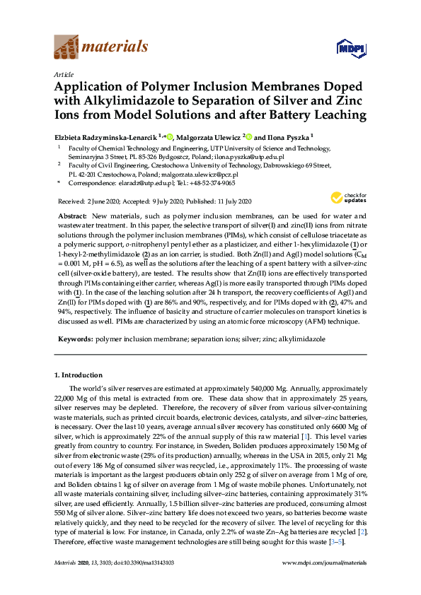 (PDF) Application of Polymer Inclusion Membranes Doped with ...