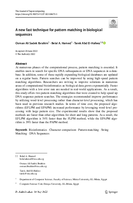 (PDF) A new fast technique for pattern matching in biological sequences | Osman Ali and Belal ...