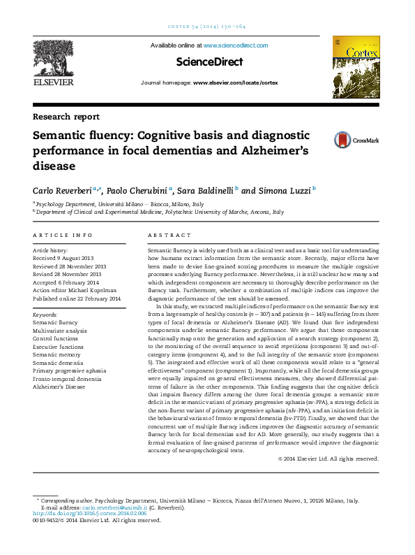 (PDF) Semantic fluency: Cognitive basis and diagnostic performance in ...