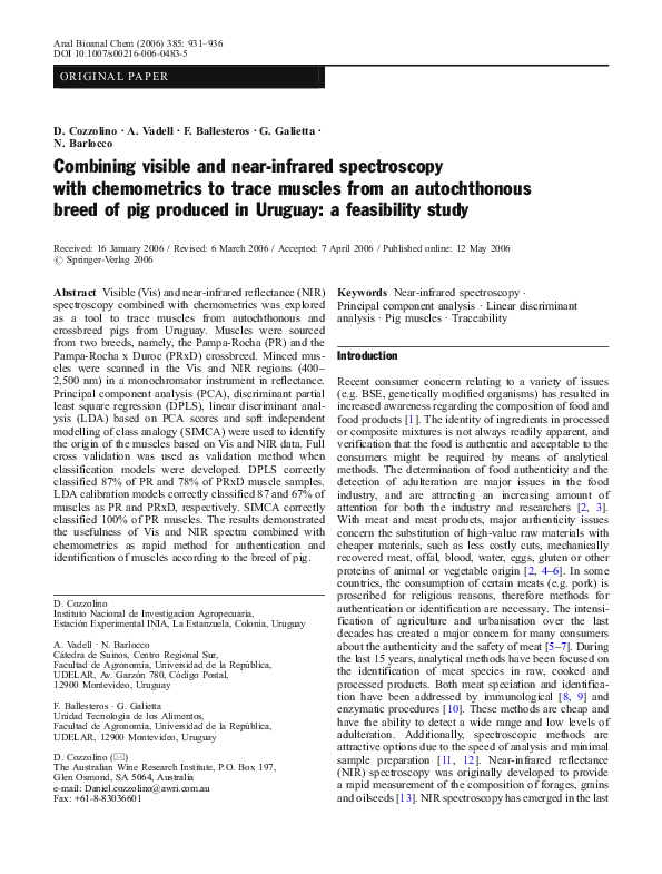 (PDF) Combining visible and near-infrared spectroscopy with chemometrics to trace muscles from ...