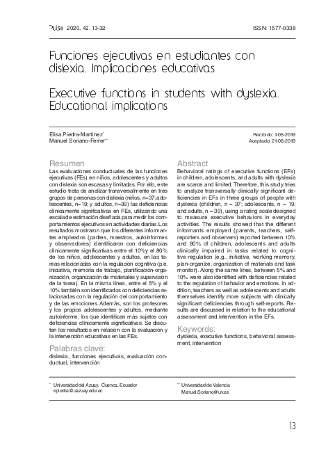 (PDF) Funciones ejecutivas en estudiantes con dislexia. Implicaciones ...