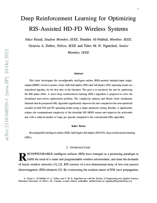 (PDF) Deep Reinforcement Learning for Optimizing RIS-Assisted HD-FD Wireless Systems
