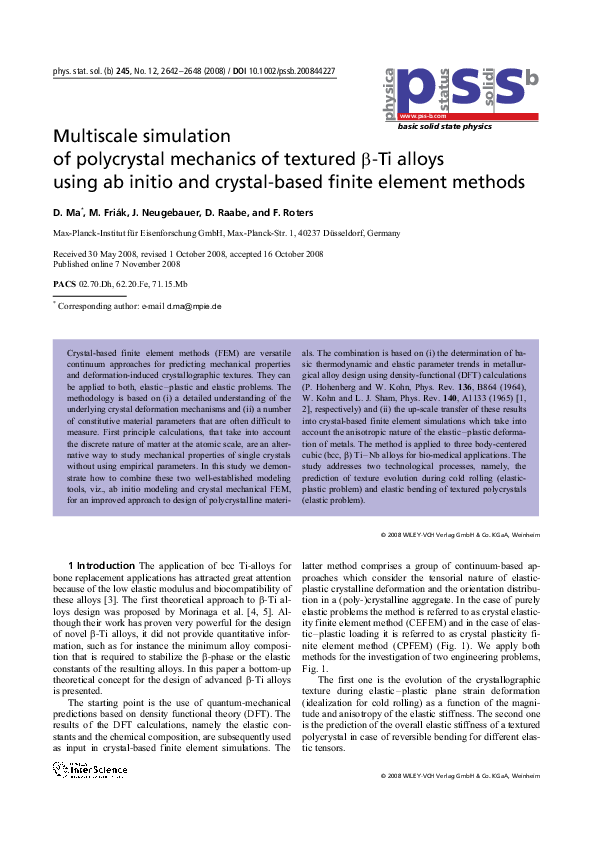 (PDF) Multiscale simulation of polycrystal mechanics of textured β-Ti ...