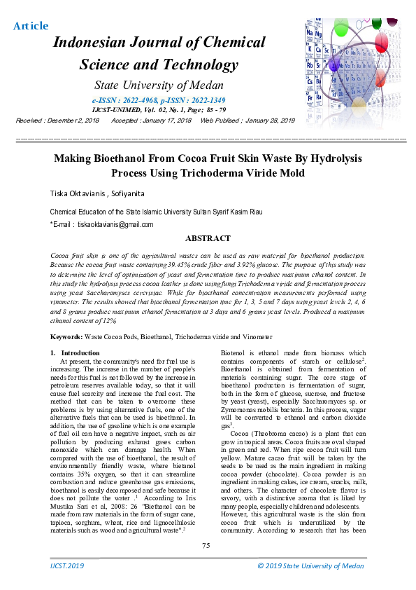 (PDF) Making Bioethanol From Cocoa Fruit Skin Waste By Hydrolysis ...