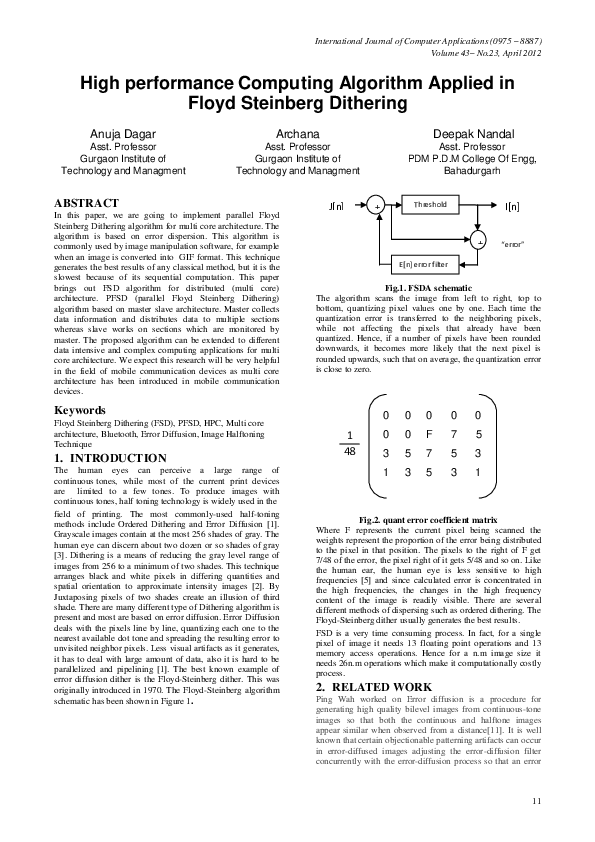 (PDF) High performance Computing Algorithm Applied in Floyd Steinberg Dithering