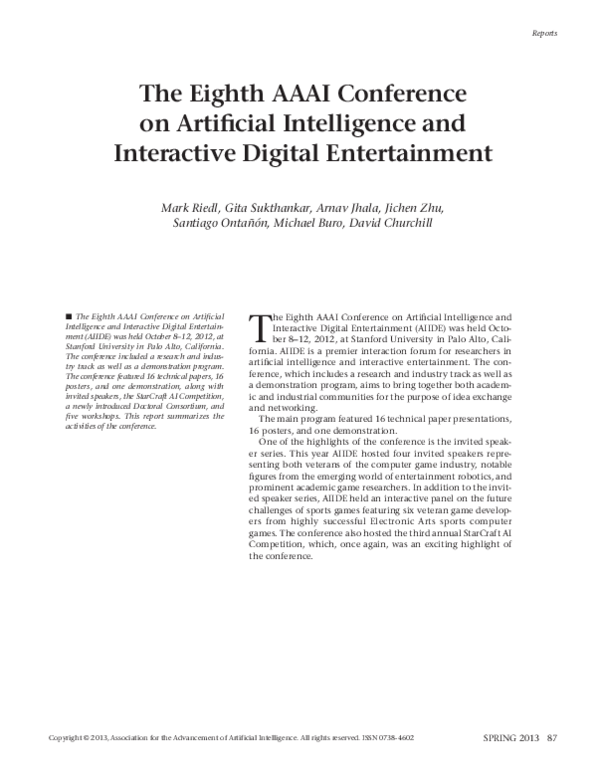 (PDF) The Eighth AAAI Conference on Artificial Intelligence and ...