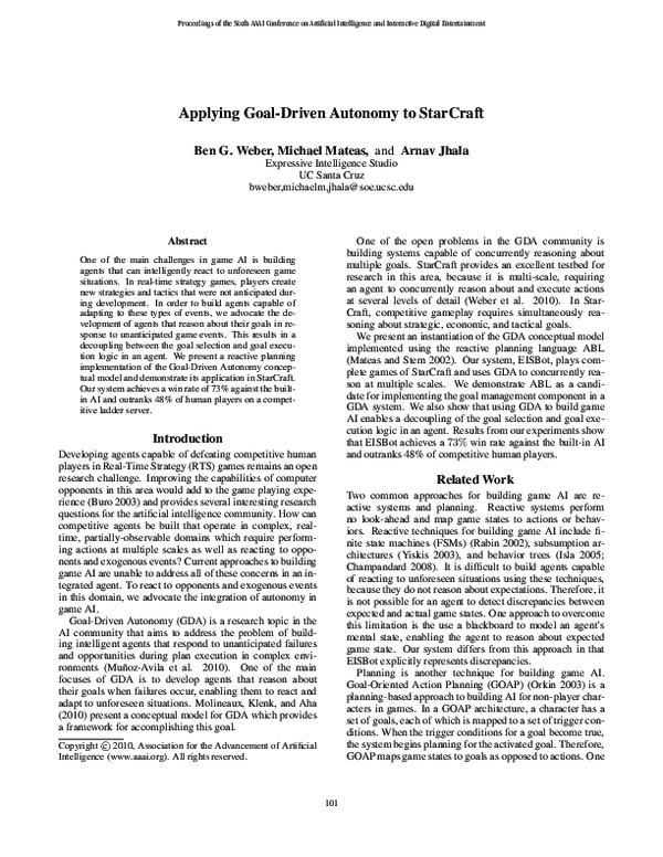 (PDF) Applying Goal-Driven Autonomy to StarCraft