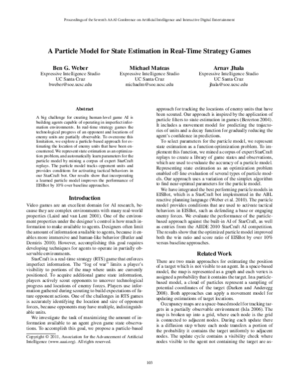 Pdf A Particle Model For State Estimation In Real Time Strategy Games