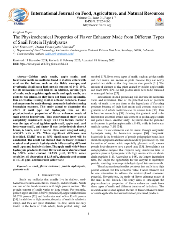 (PDF) The Physicochemical Properties of Flavor Enhancer Made from Different Types of Snail ...