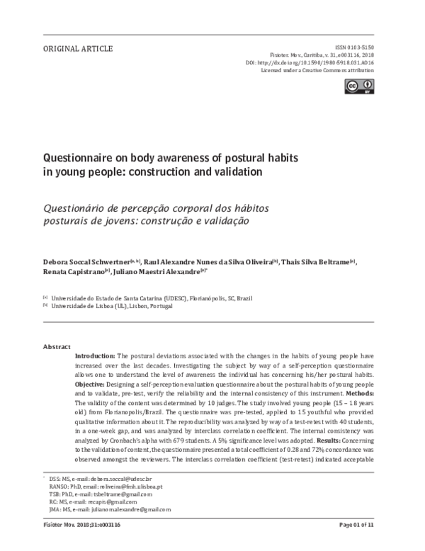 (PDF) Questionnaire on body awareness of postural habits in young ...