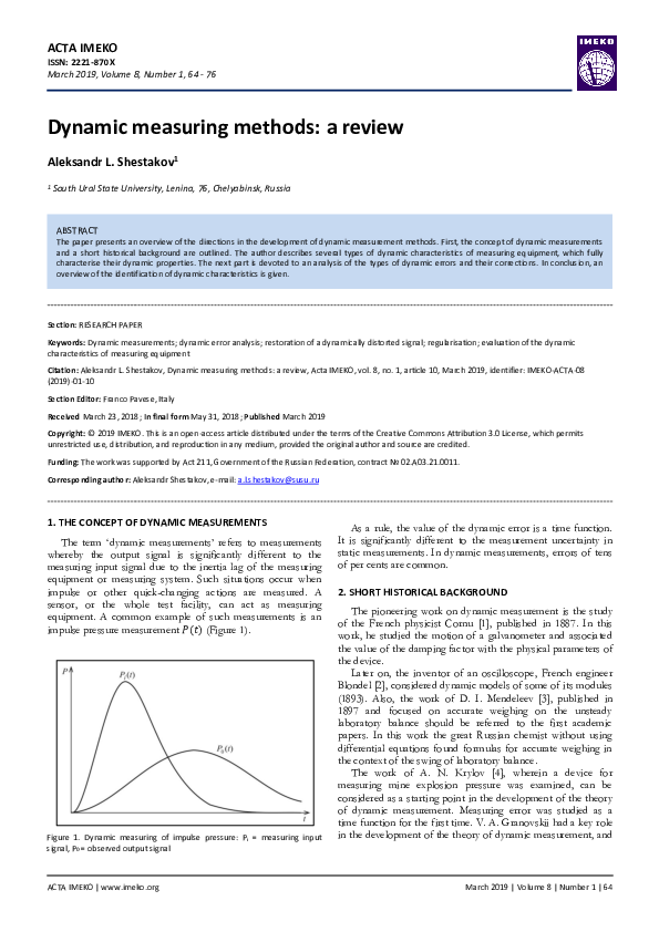(PDF) Dynamic measuring methods: a review