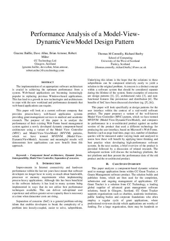 Pdf Performance Analysis Of A Model View Dynamicviewmodel Design Pattern