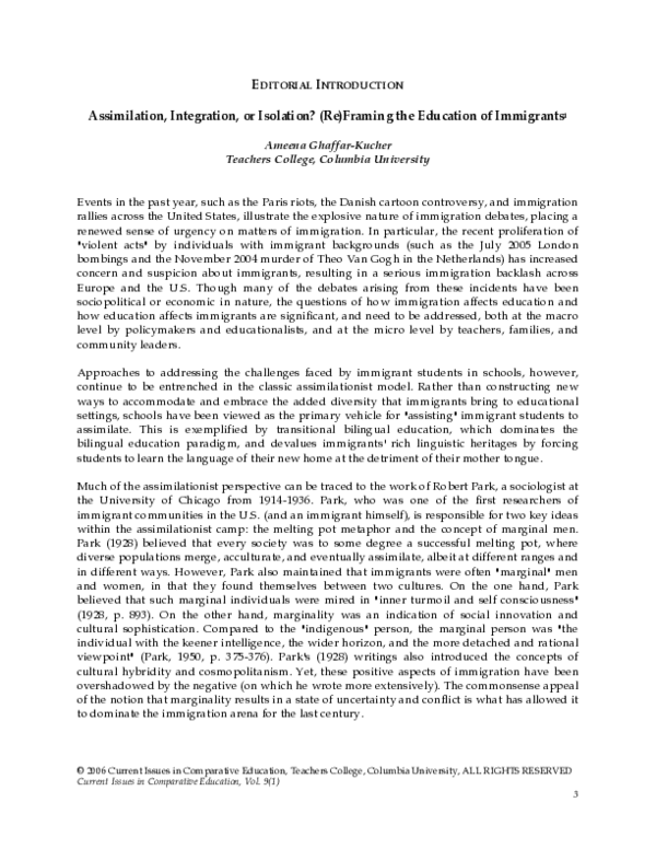 (PDF) EDITORIAL INTRODUCTION Assimilation, Integration, or Isolation ...