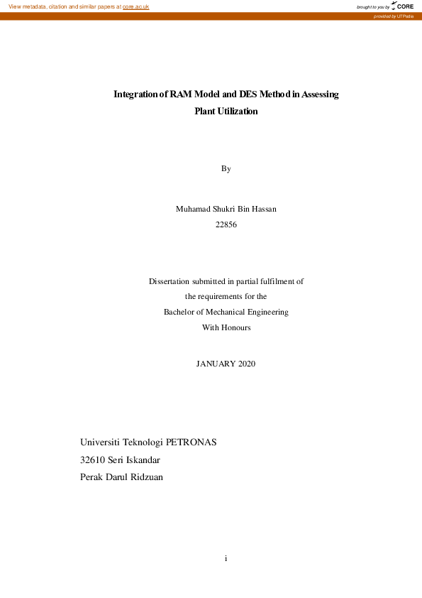 (PDF) Integration of RAM Model and DES Method in AssessingPlant Utilization