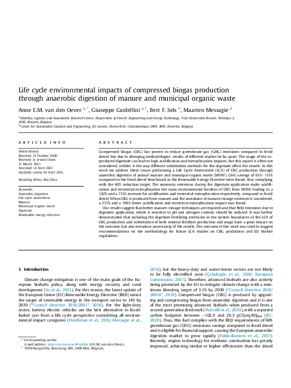 (PDF) Life cycle environmental impacts of compressed biogas production ...