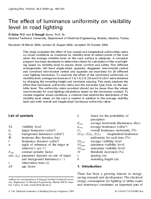 (PDF) The effect of luminance uniformity on visibility level in road ...
