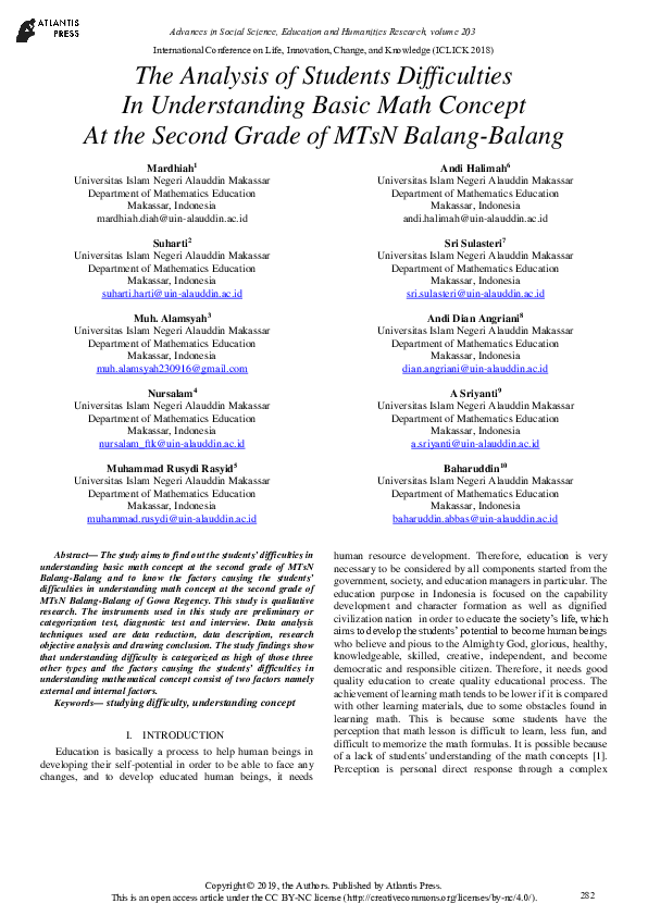 (PDF) The Analysis of Students Difficulties In Understanding Basic Math Concept At the Second ...