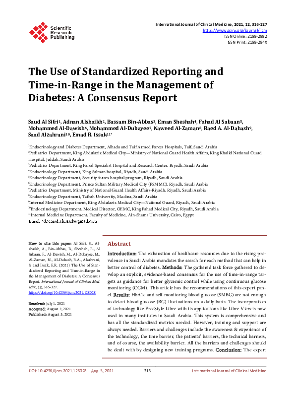 (PDF) The Use of Standardized Reporting and Time-in-Range in the ...