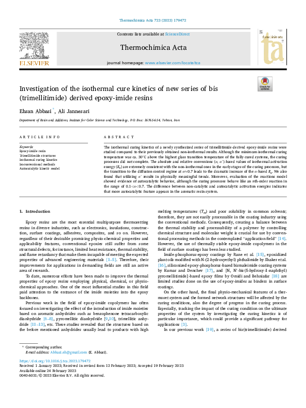 (PDF) Investigation of the isothermal cure kinetics of new series of ...