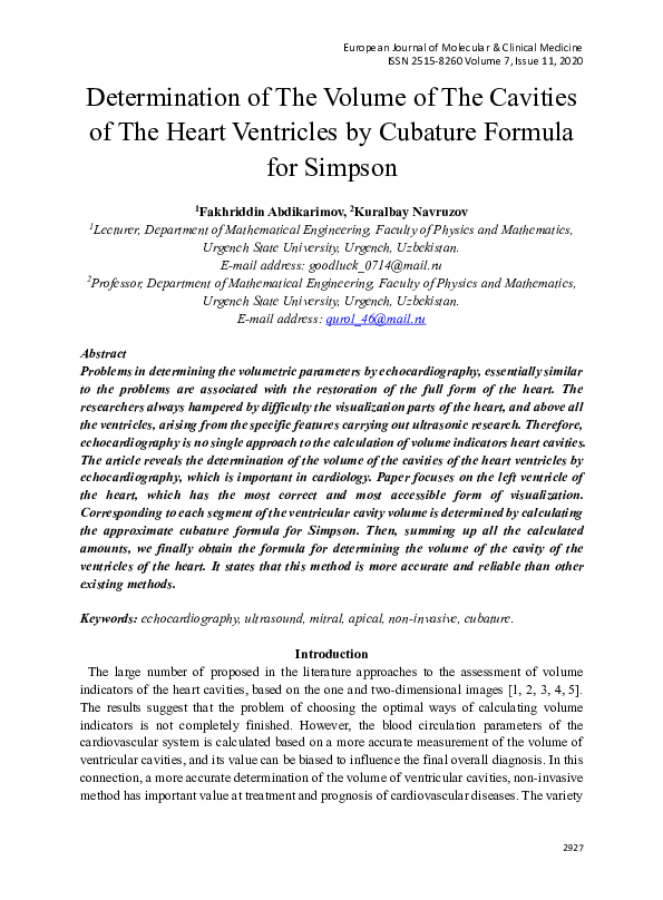 (PDF) Determination of The Volume of The Cavities of The Heart ...