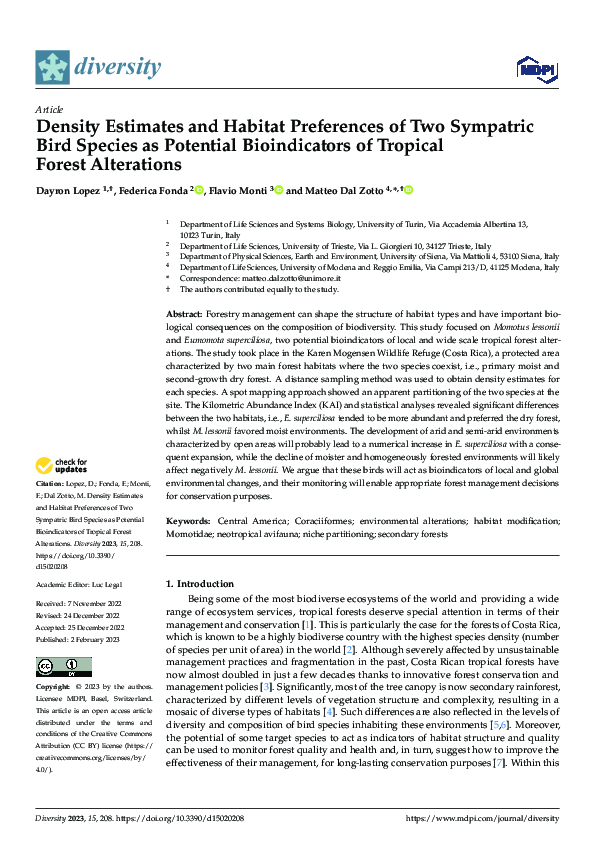 (PDF) Density Estimates and Habitat Preferences of Two Sympatric Bird ...