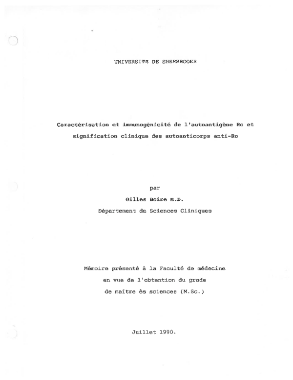 (PDF) Caractérisation et immunogénicité de l'autoantigène Ro et ...
