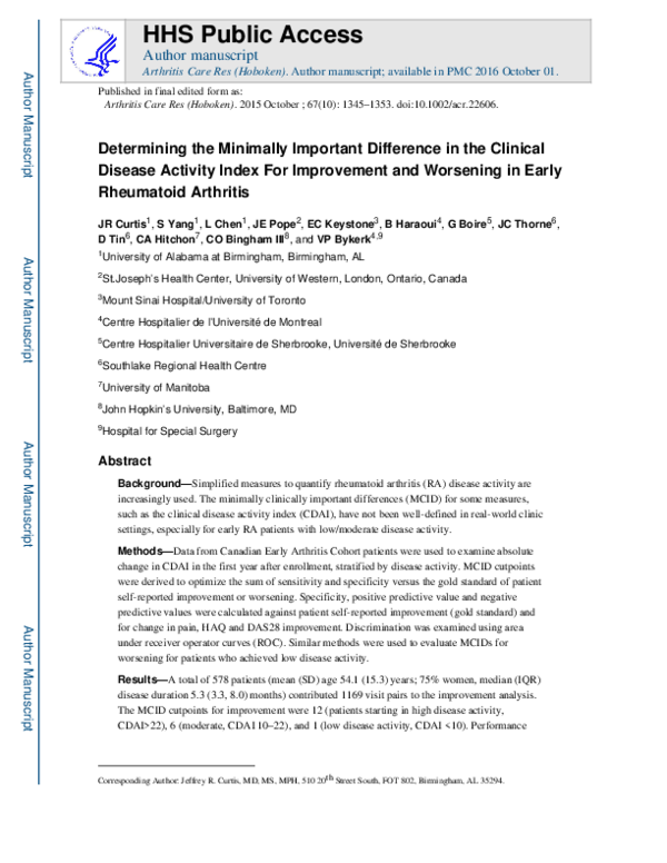 (PDF) Determining the Minimally Important Difference in the Clinical Disease Activity Index for ...
