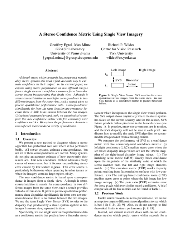 (PDF) A stereo confidence metric using single view imagery with ...